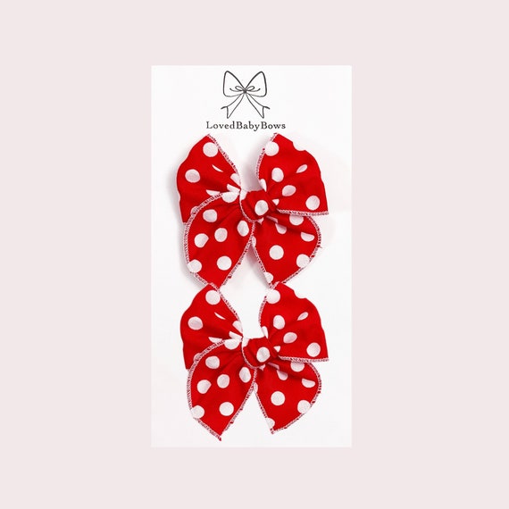 Minnie Mouse Hair Bow Pigtail Set Polka Dots Red Baby Bow - Etsy