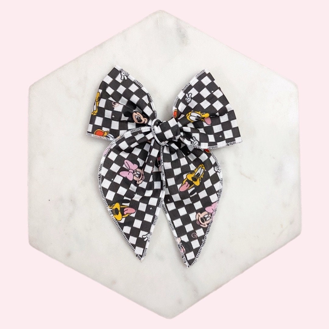 Checkered Mickey Mouse Minnie Mouse Hair Bow Disney Bow - Etsy