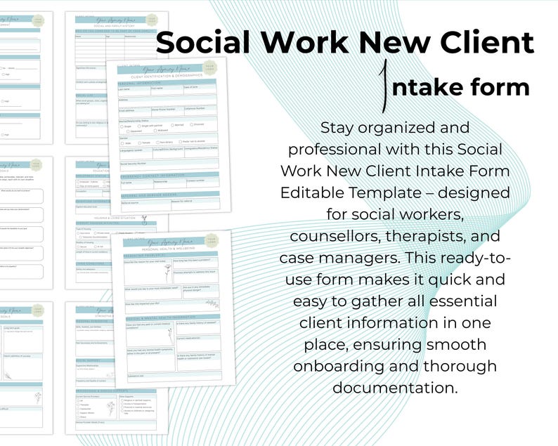 Social Work Client Intake Form Editable Template, Case Management Form ...