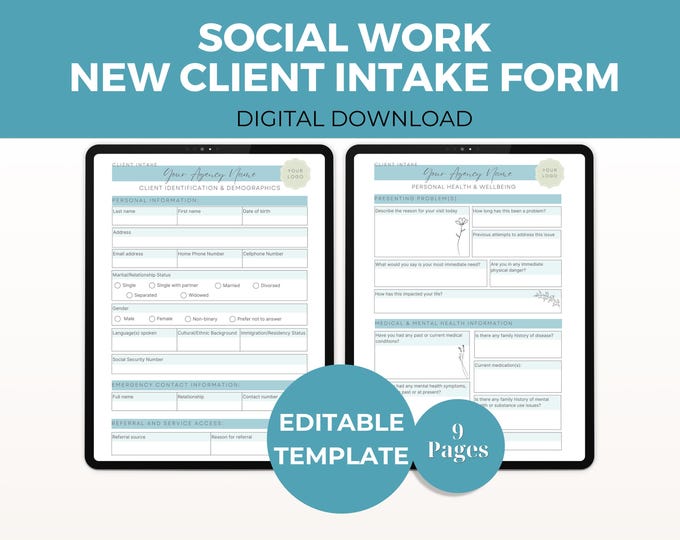 Social Work Intake Form, Social Worker Form, Documents for Social Work, Social Work Counseling ...