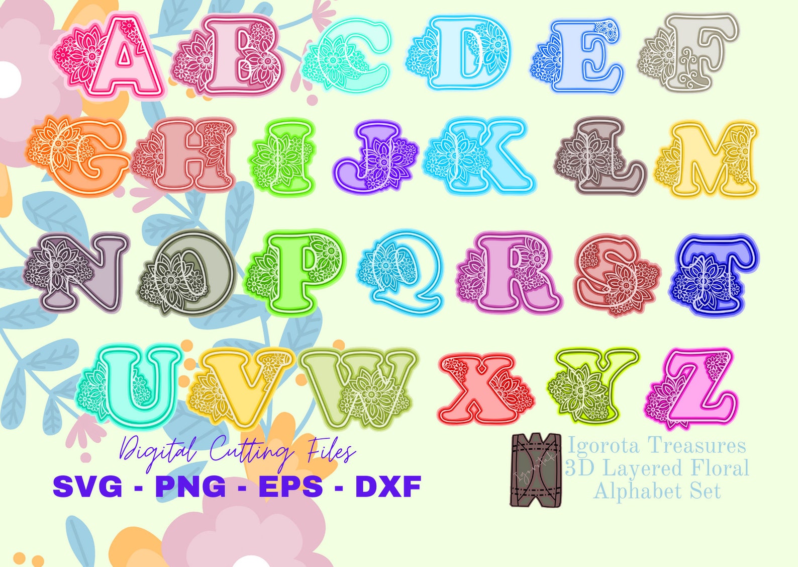 3D Layered Alphabet Set A to Z, 3D Layered SVG Letters, Multilayer ...
