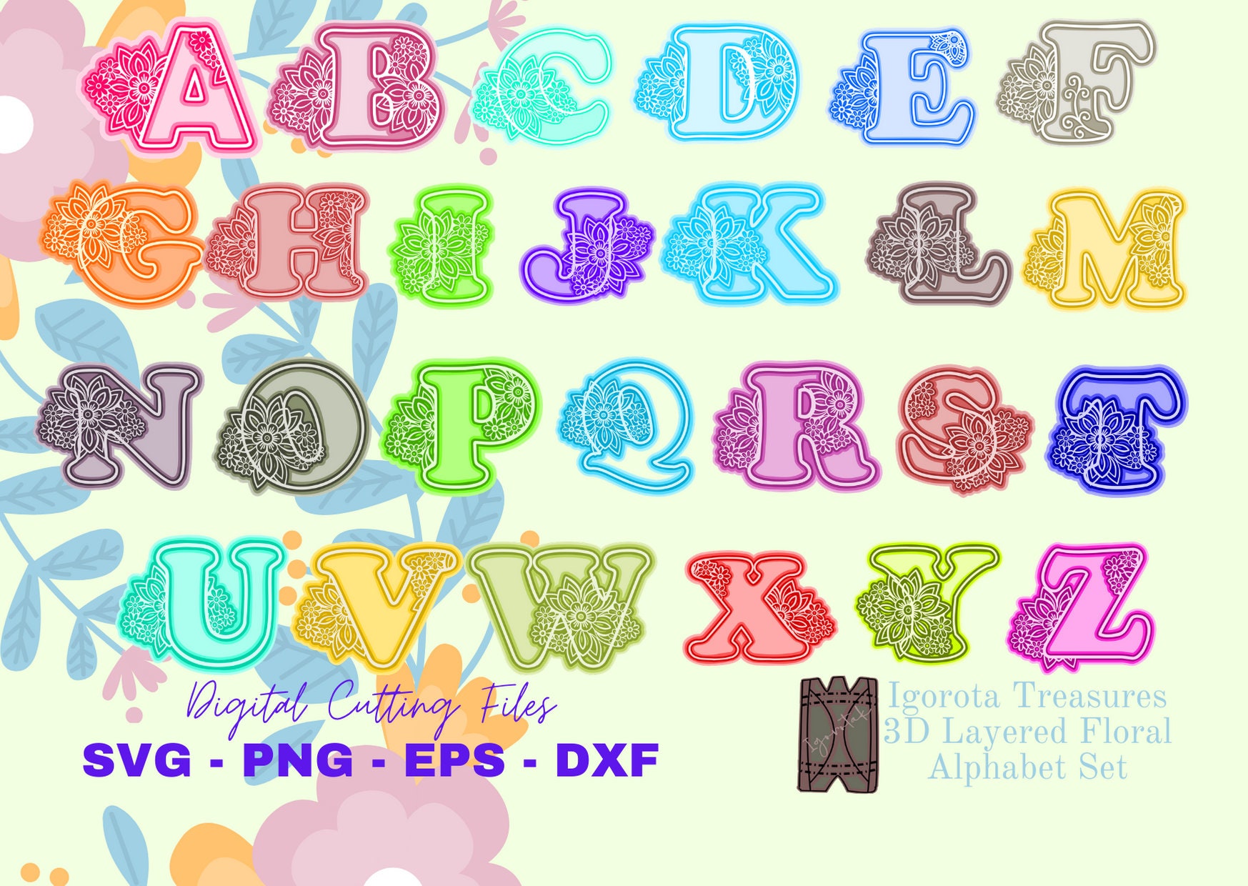 3D Layered Alphabet Set A to Z, 3D Layered SVG Letters, Multilayer ...