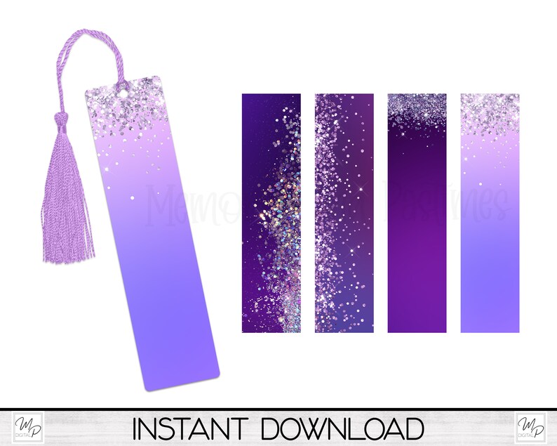 Purple Glitter Bookmark PNG for Sublimation Bookmark - Etsy