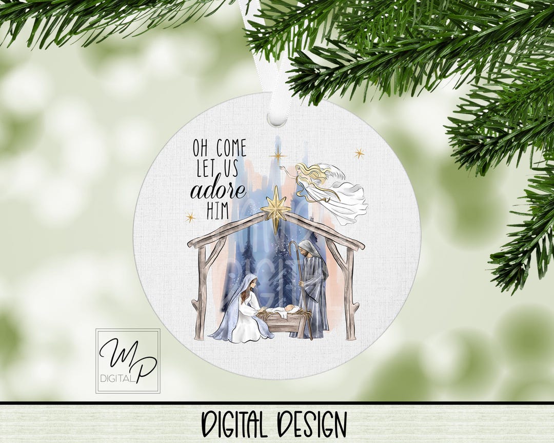 Round Christian Christmas Ornament PNG for Sublimation, Round Nativity ...