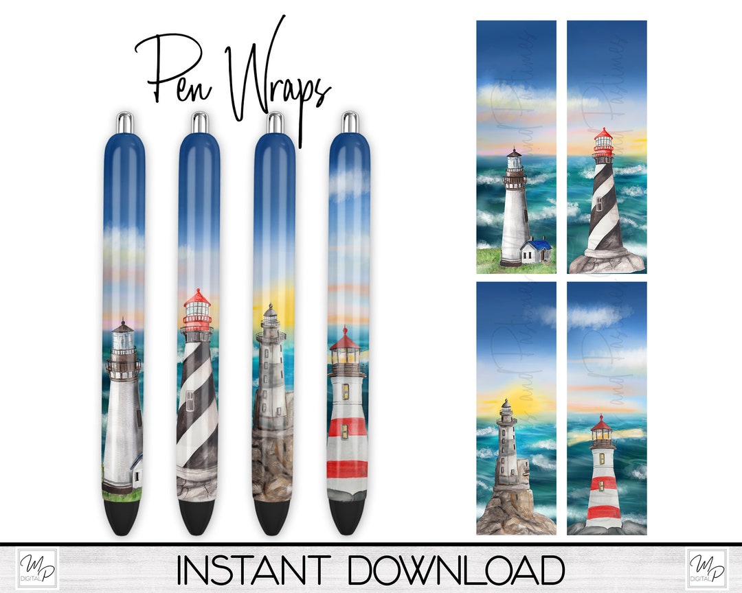 Lighthouses Epoxy Pen Wrap PNG Design Digital Download, Ink Pen Wrap ...