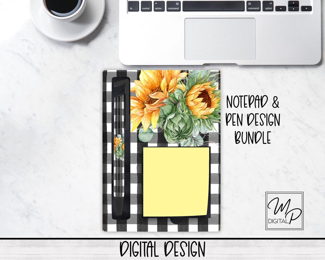 Sunflower Buffalo Plaid Notepad Holder Desk Set, PNG Sublimation Design, Digital Download ...