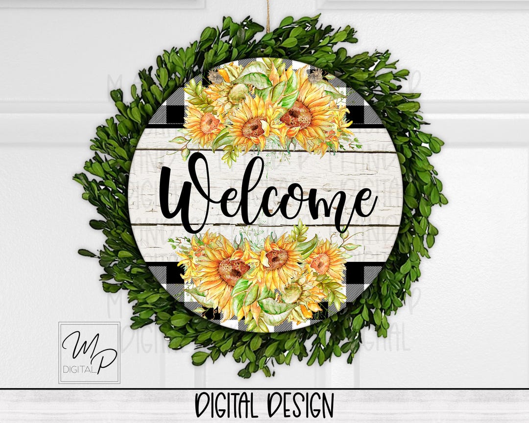 Sunflower Door Hanger Printable PNG, Round Door Sign Sublimation ...