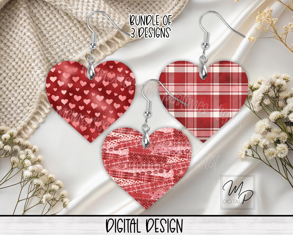 Heart Earring Bundle, Sublimation Earring Designs Template, Earring ...