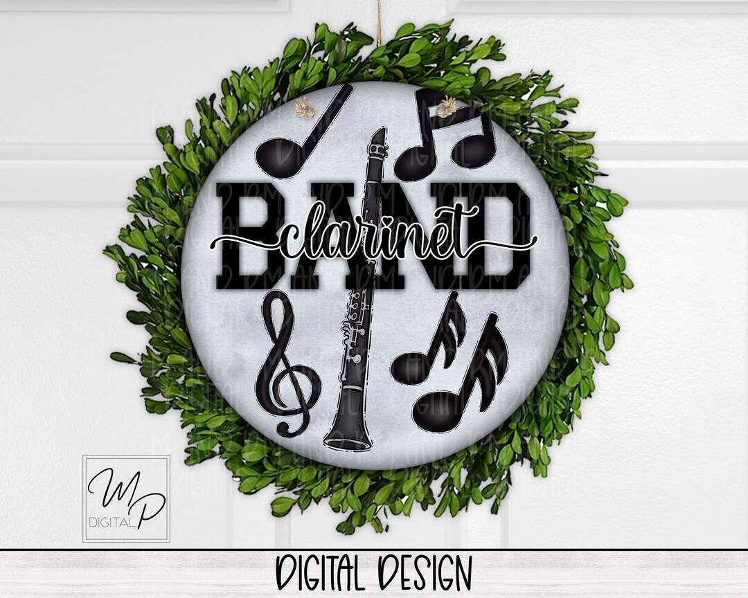 Clarinet Round Door Sign Sublimation Design Download, Band Wreath Sign ...