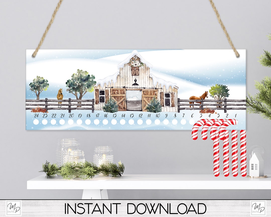 Christmas Horse Barn Candy Cane Countdown Sign PNG Sublimation Digital ...