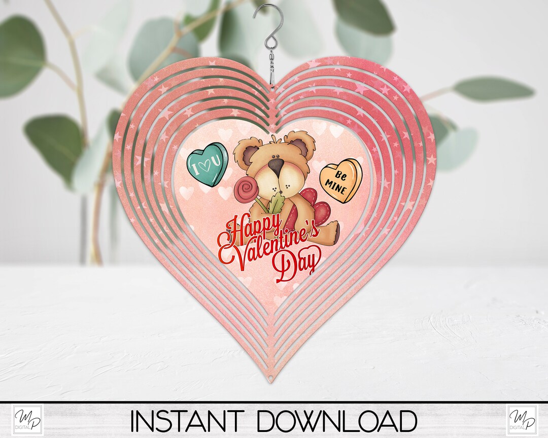 Valentine's Day Bear Heart Wind Spinner PNG Design for Sublimation ...