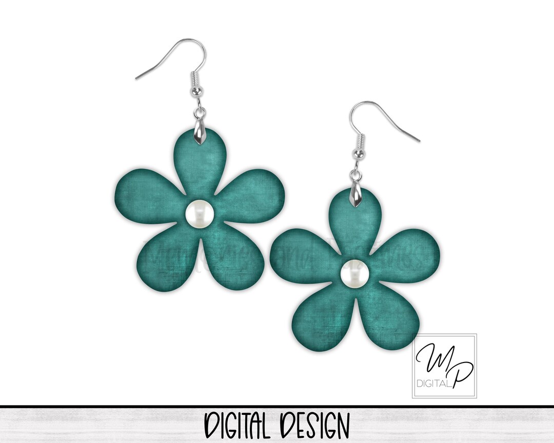 Teal Daisy Flower PNG Sublimation Design, Hippie Earring Digital ...