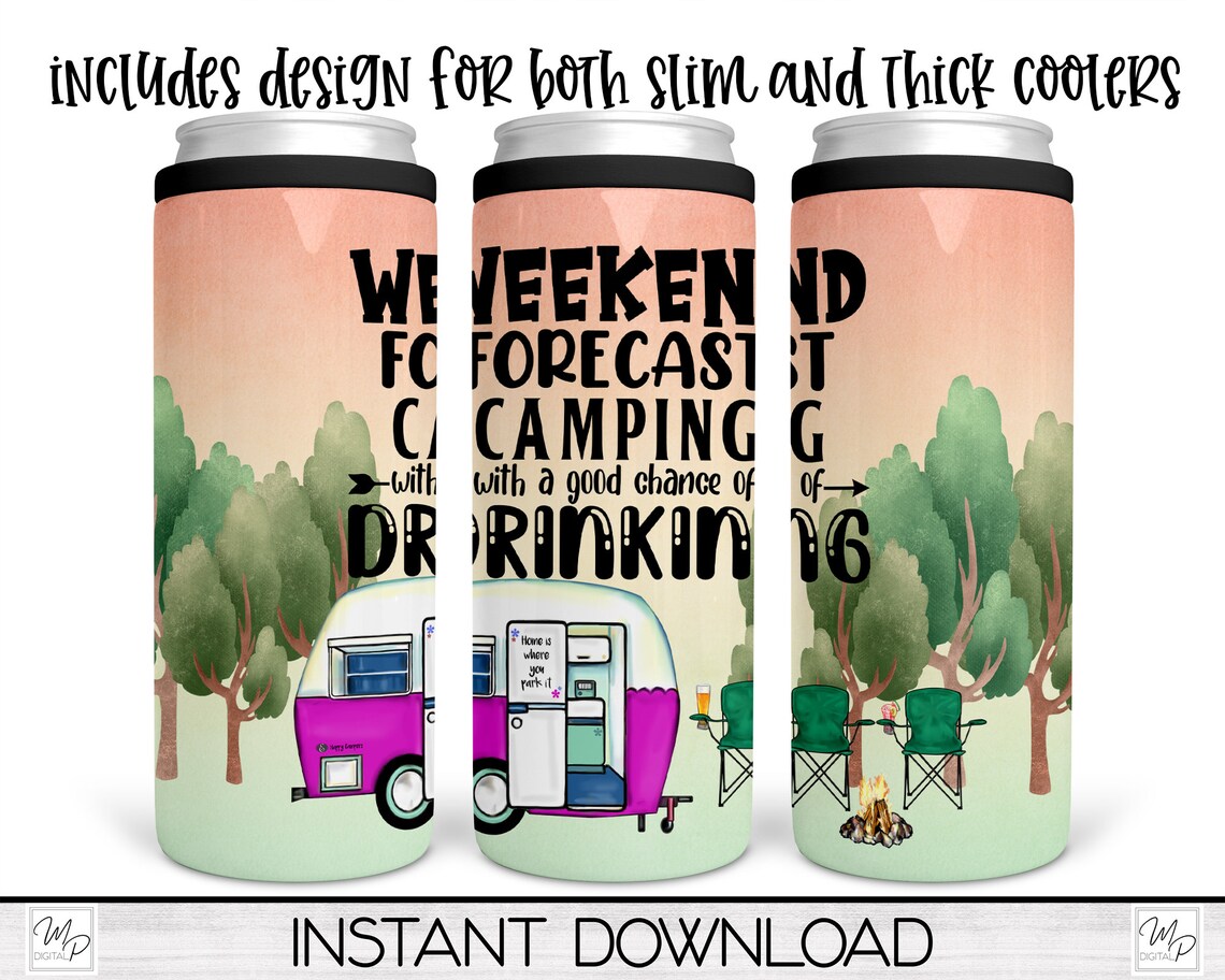Camping Hard Can Cooler PNG Design for Slim & Thick Duozie - Etsy
