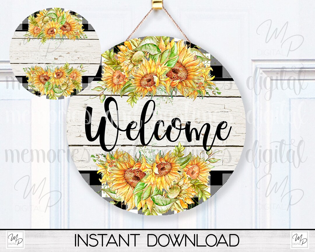 Sunflower Door Hanger Printable PNG, Door Sign Sublimation Digital ...