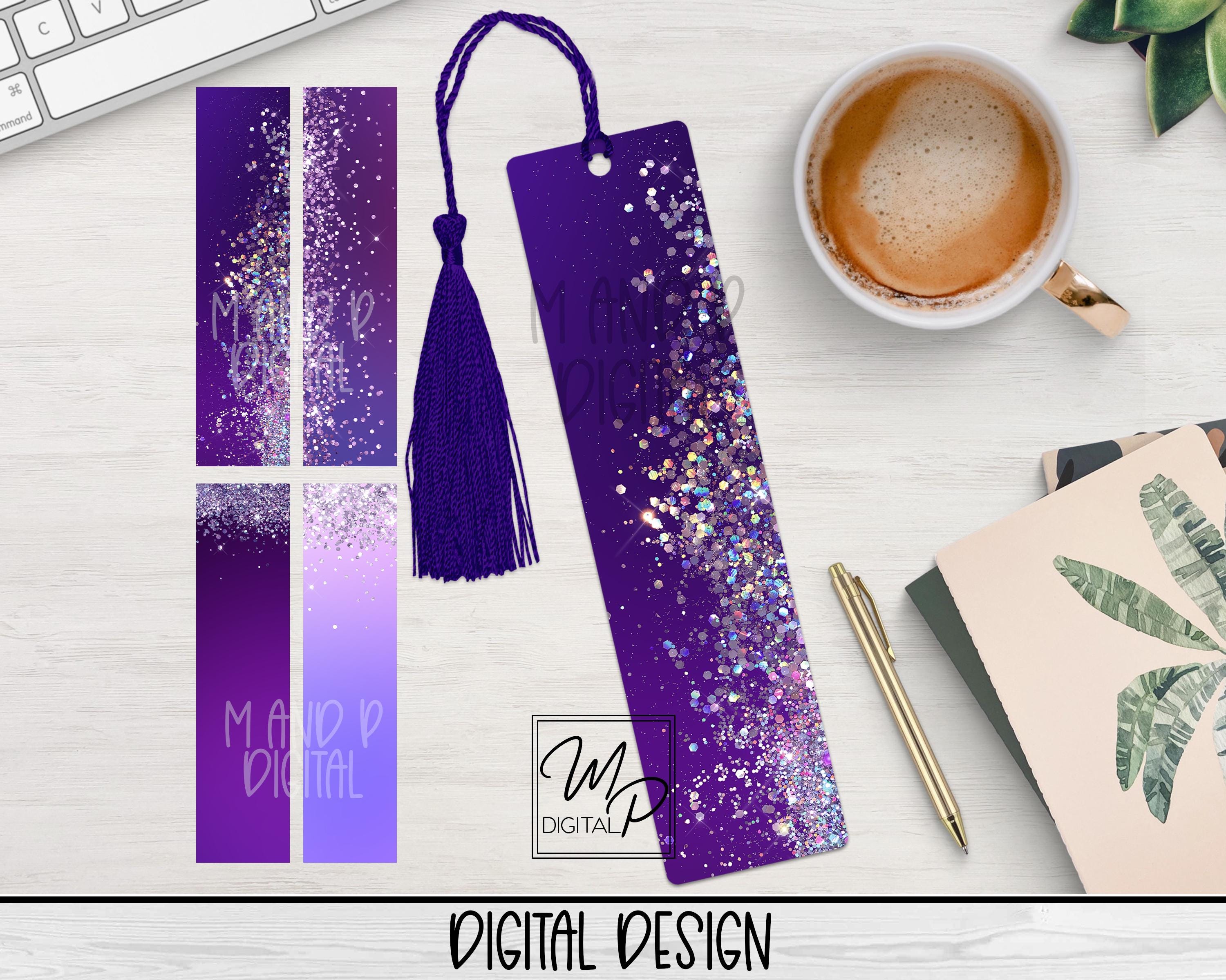 Purple Glitter Bookmark PNG for Sublimation, Design Bundle, Printable ...