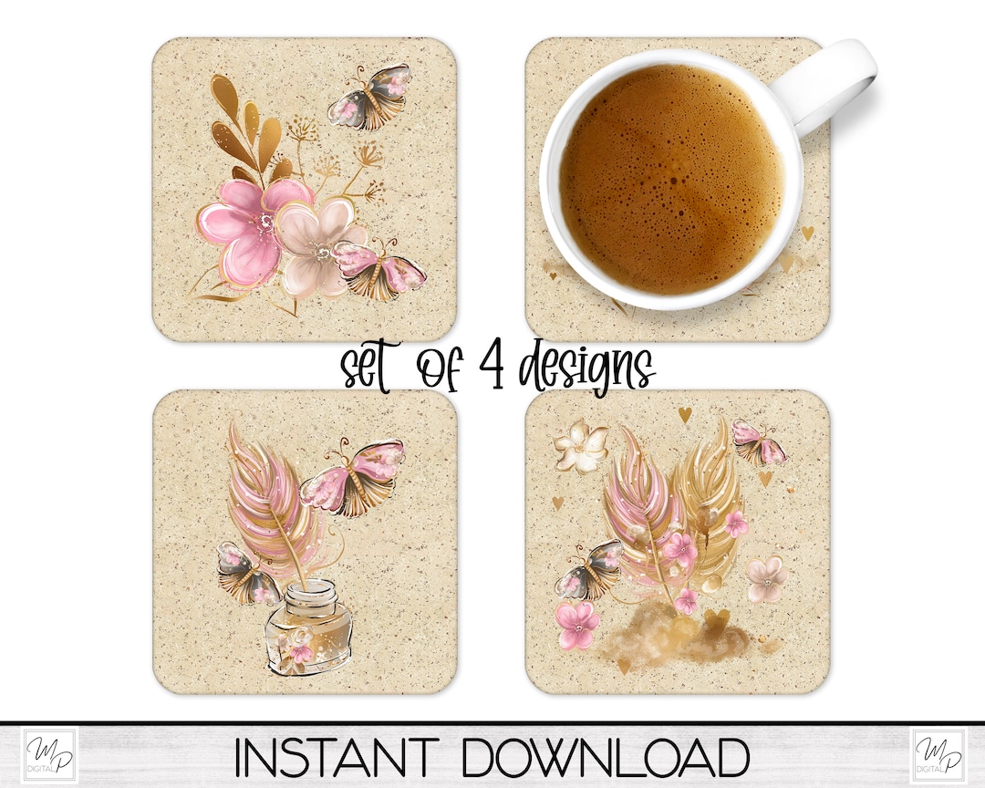 Set of 4 Coaster Sublimation PNG Designs, Square Coffee Coasters, Car ...