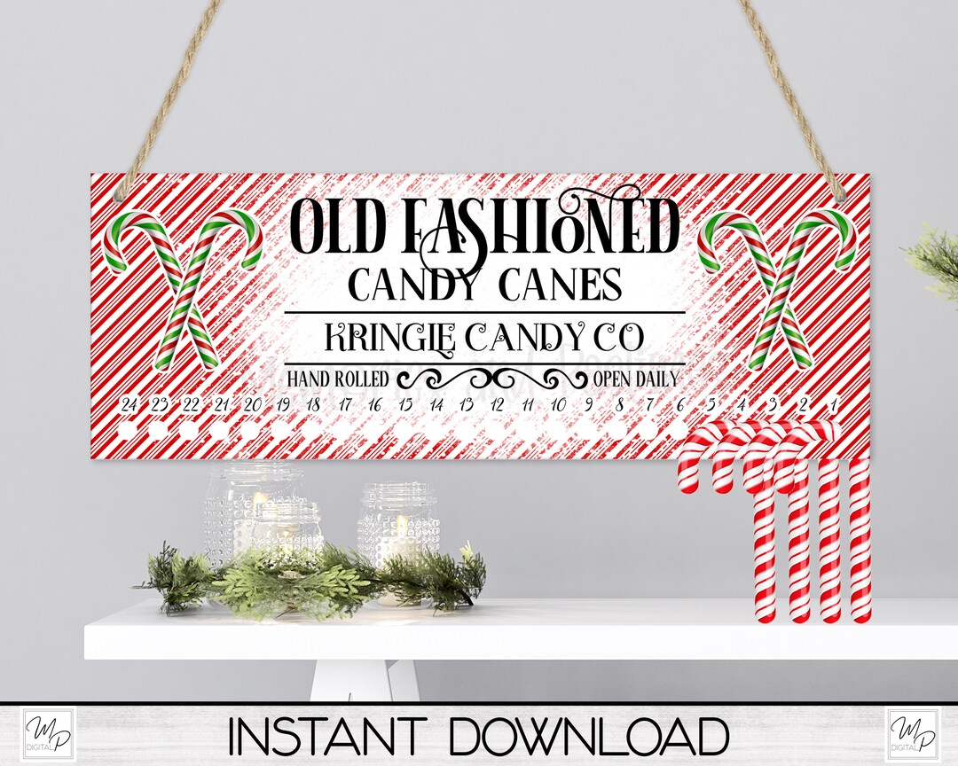 Christmas Old Fashioned Candy Cane Countdown Sign PNG Sublimation ...