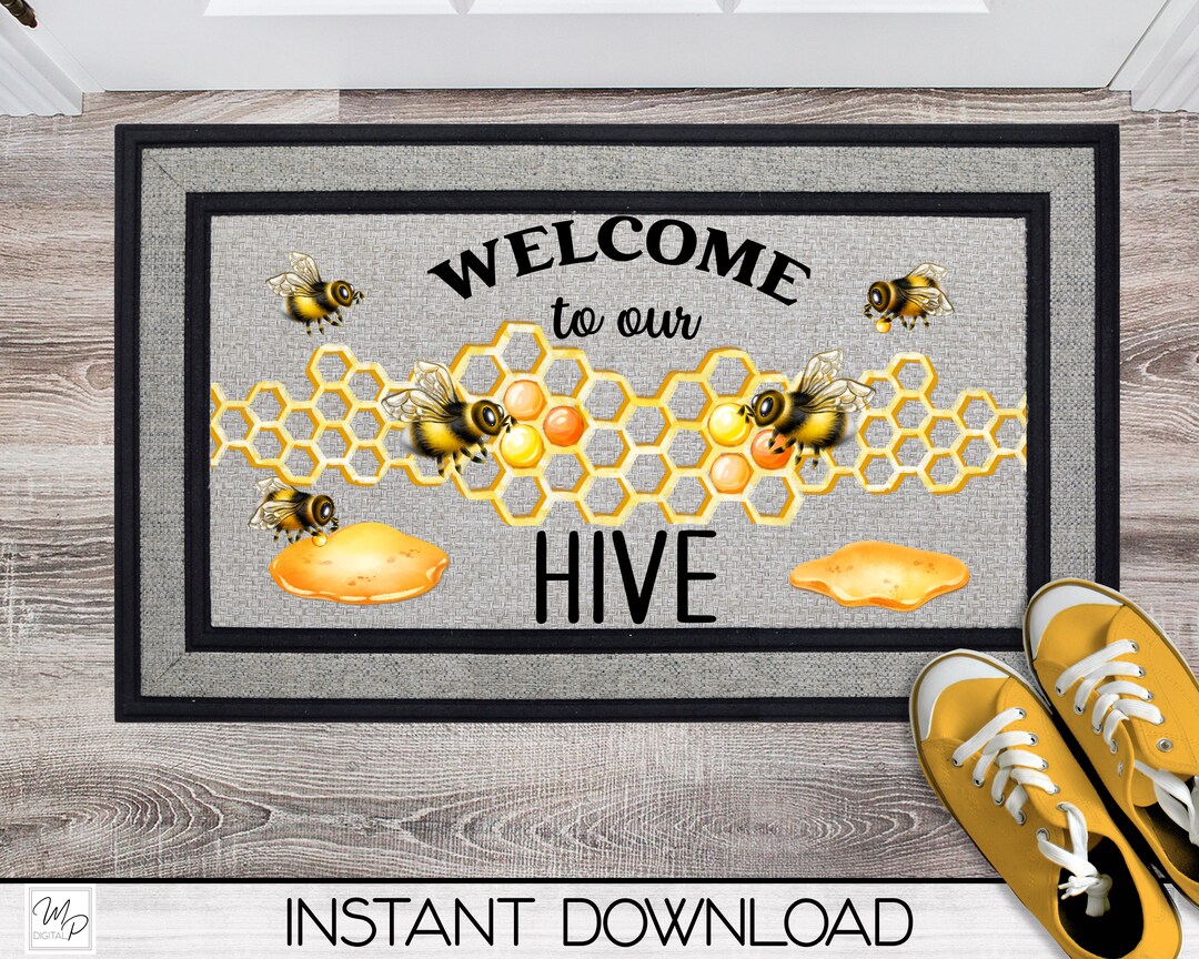 Welcome to Our Hive Bee Door Mat Sublimation Design Download, Rug ...