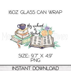 Reading 16oz Glass Can Wrap PNG, Glass Tumbler Sublimation Design ...
