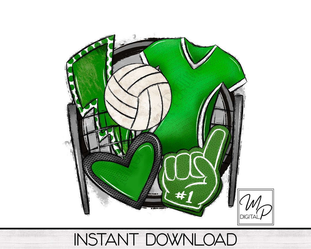 Green Volleyball Sublimation Design PNG Digital Download Tote Mug ...