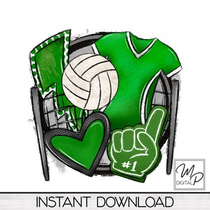 Green Volleyball Sublimation Design PNG Digital Download Tote Mug ...