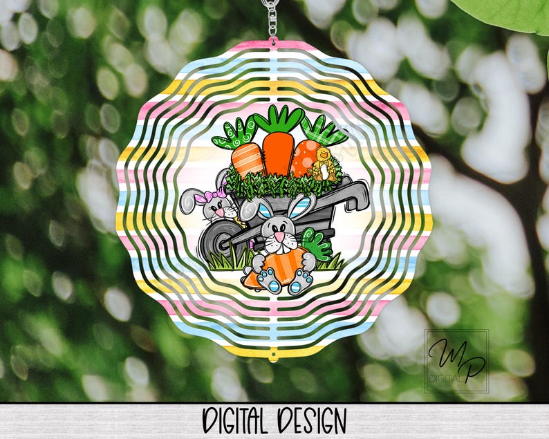 Easter Bunny and Carrots Wind Spinner PNG Design for Sublimation ...