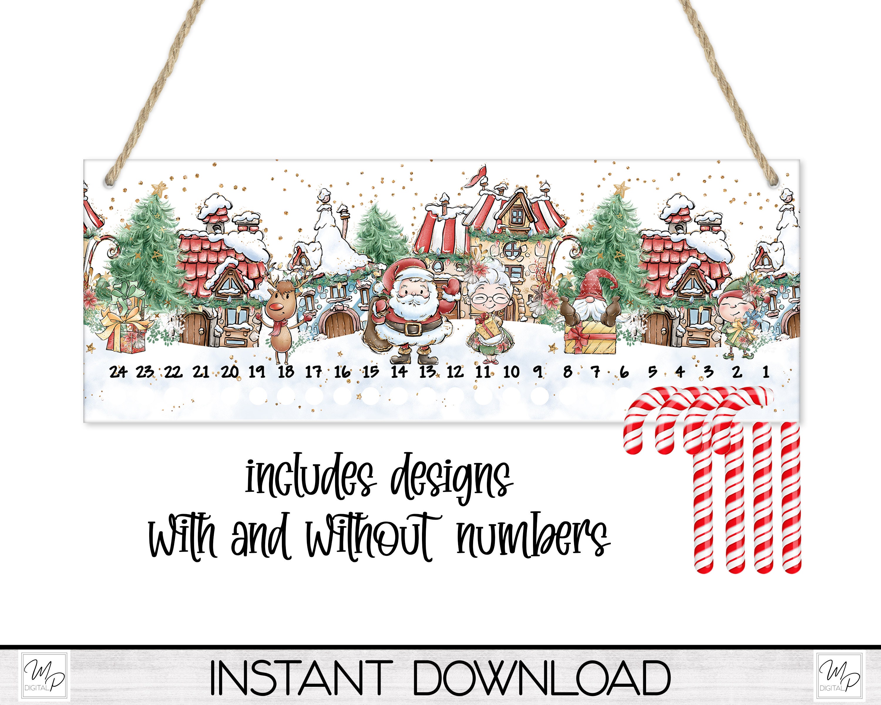 Christmas Santa and Mrs. Claus Candy Cane Countdown Sign PNG - Etsy