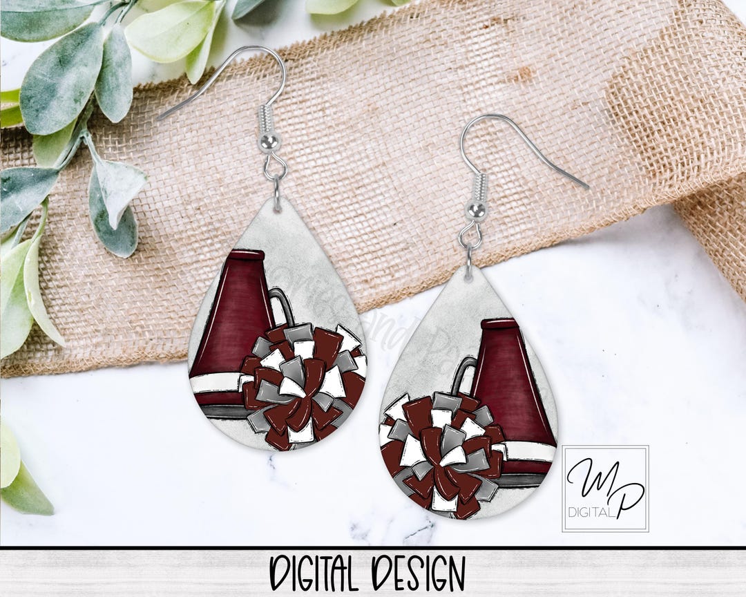 Maroon Cheerleader Sublimation Earring Designs Template, Teardrop ...