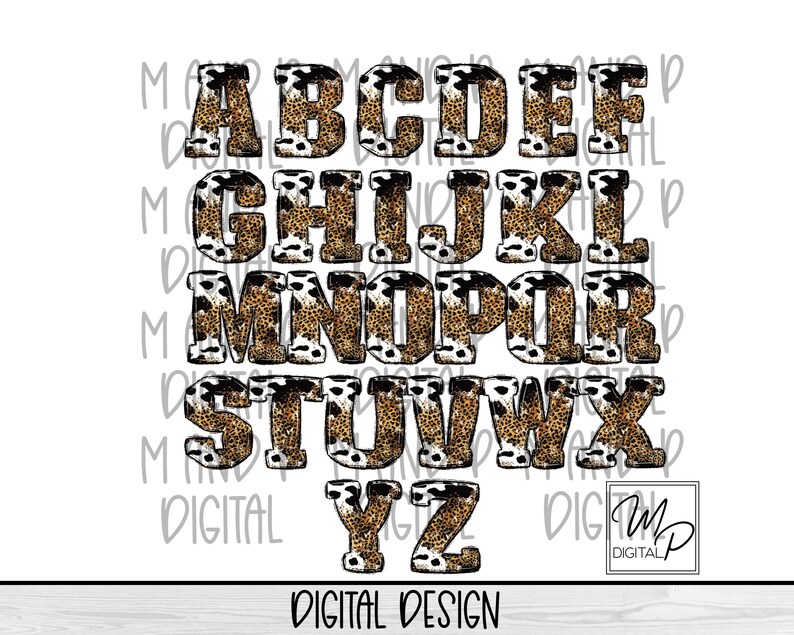 Western Cow Leopard Print Alphabet Letters, Alphabet Doodle Sublimation ...