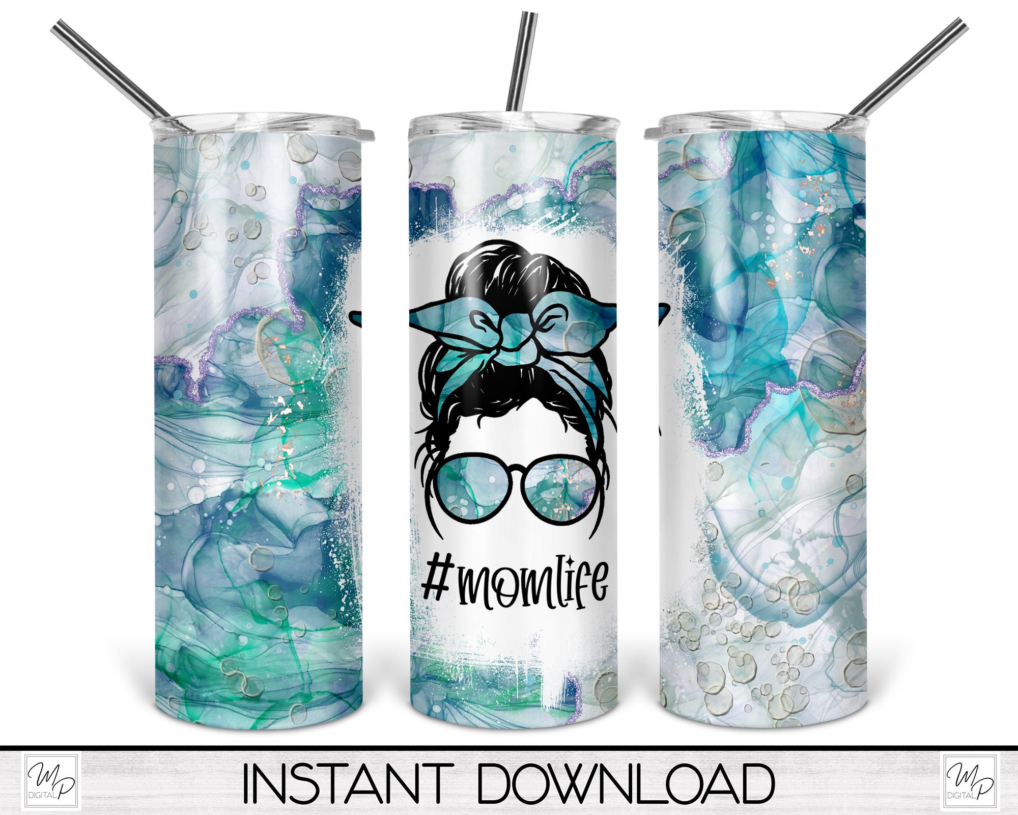 Mom Life 20oz Skinny Tumbler Wrap Momlife Messy Bun Png Etsy