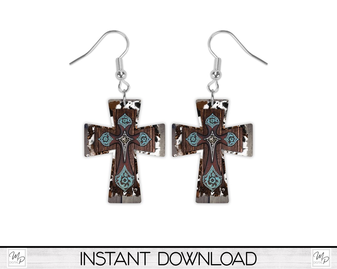 Western Cross Earring PNG File for Sublimation Design, Digital Download ...