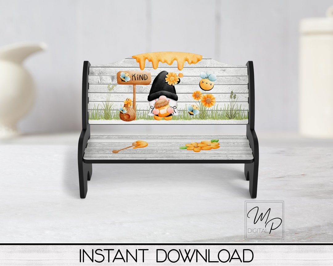Bee Kind Gnome Wood Bench PNG for Sublimation, Sublimation Design for ...