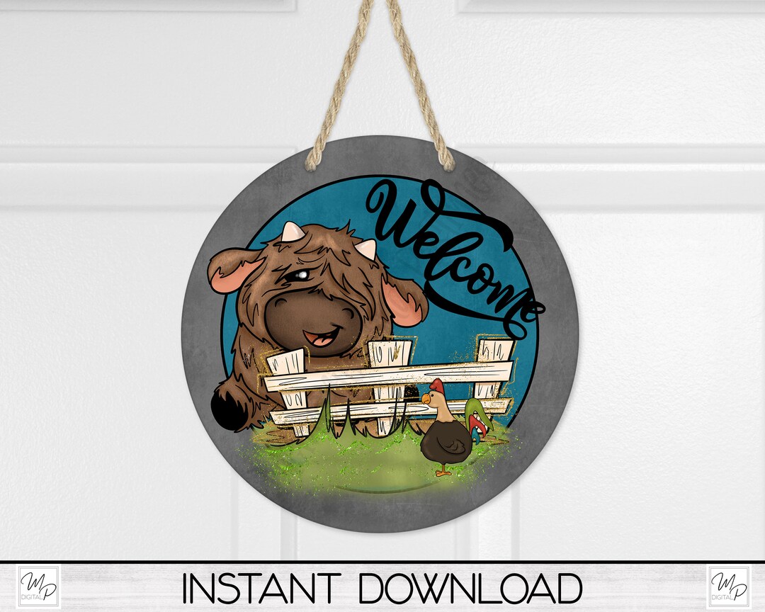 Welcome Cow Round Door Sign Sublimation Design Download for Front Door ...