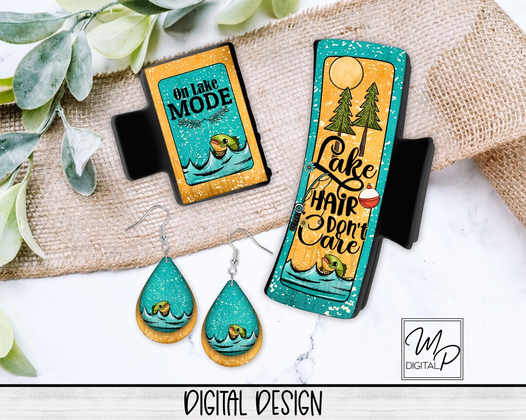 Lake Fishing Hair PNG Design for Sublimation of Hair Clips, Hair Claws ...