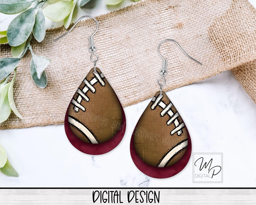 Maroon Football PNG Design for Sublimation of Teardrop Earring, Digital ...