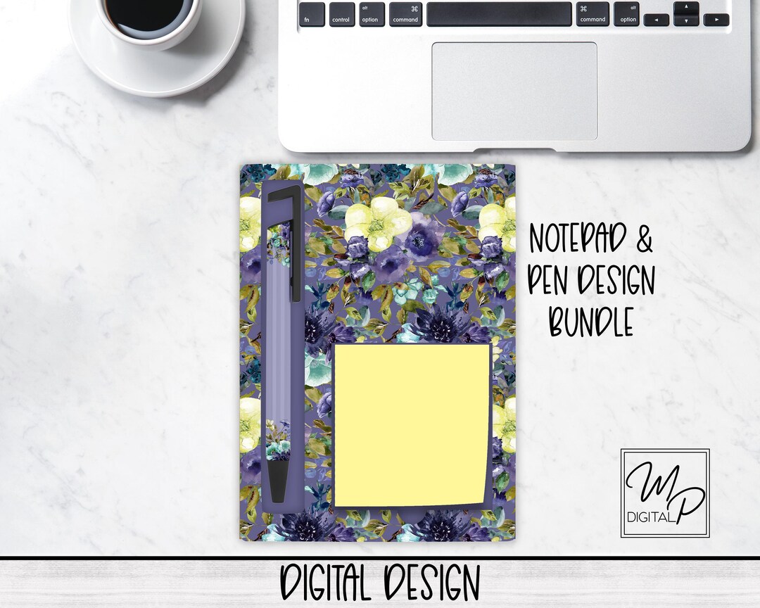 Purple Floral Notepad Holder and Pen PNG Design for Sublimation ...