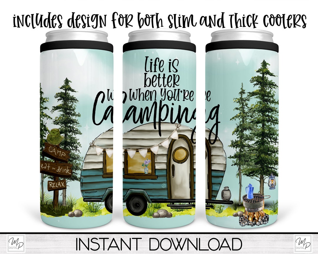 RV Camper Can Cooler Wrap PNG Design Slim & Thick, Floral Duozie ...