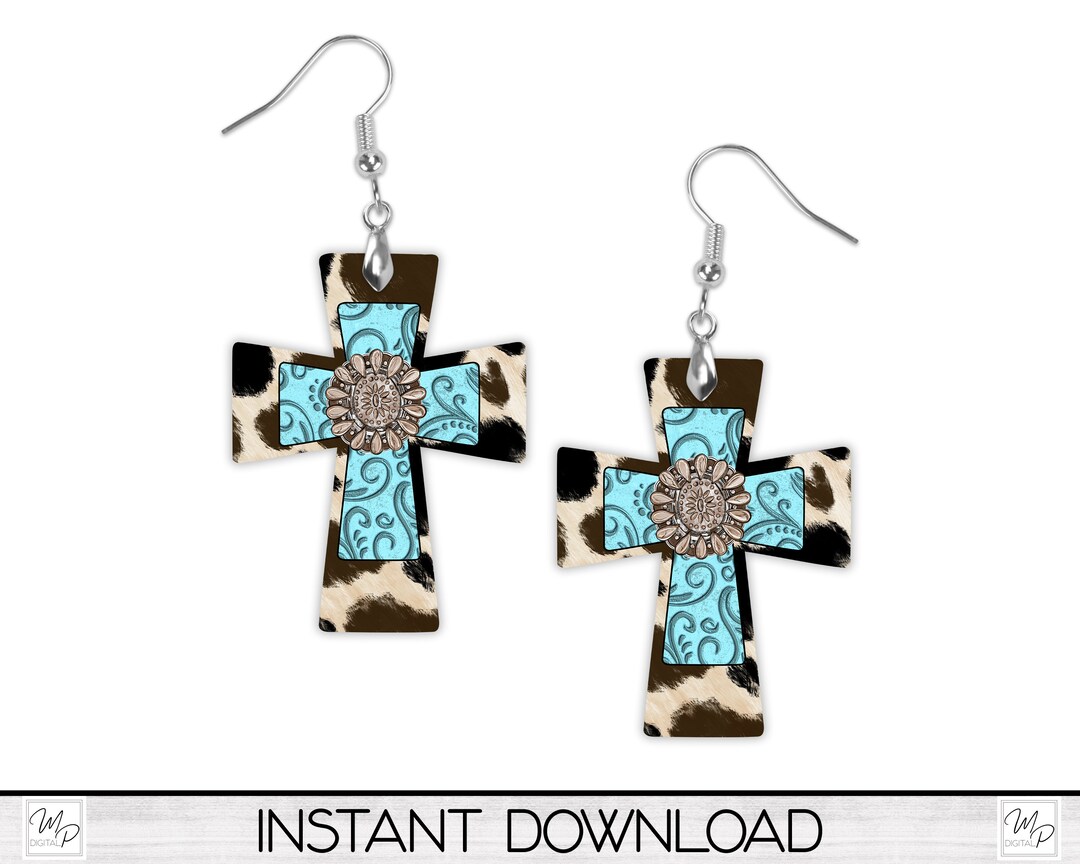 Western Cross Earring PNG File for Sublimation Design, Digital Download ...