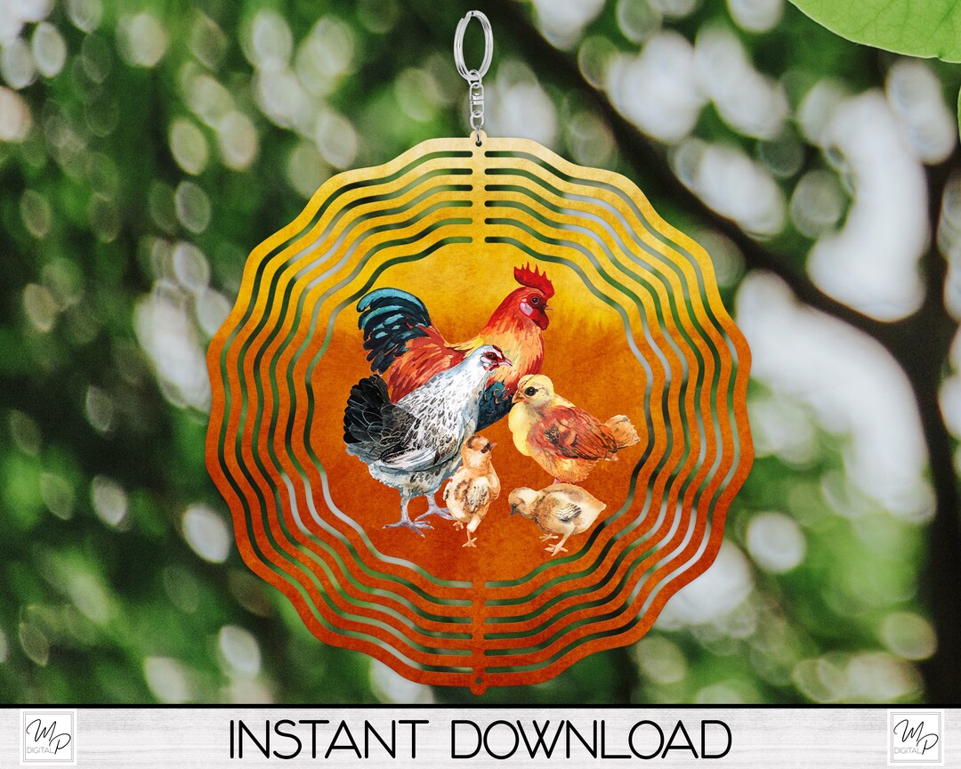 Rooster and Chickens Wind Spinner PNG Design for Sublimation, Garden ...
