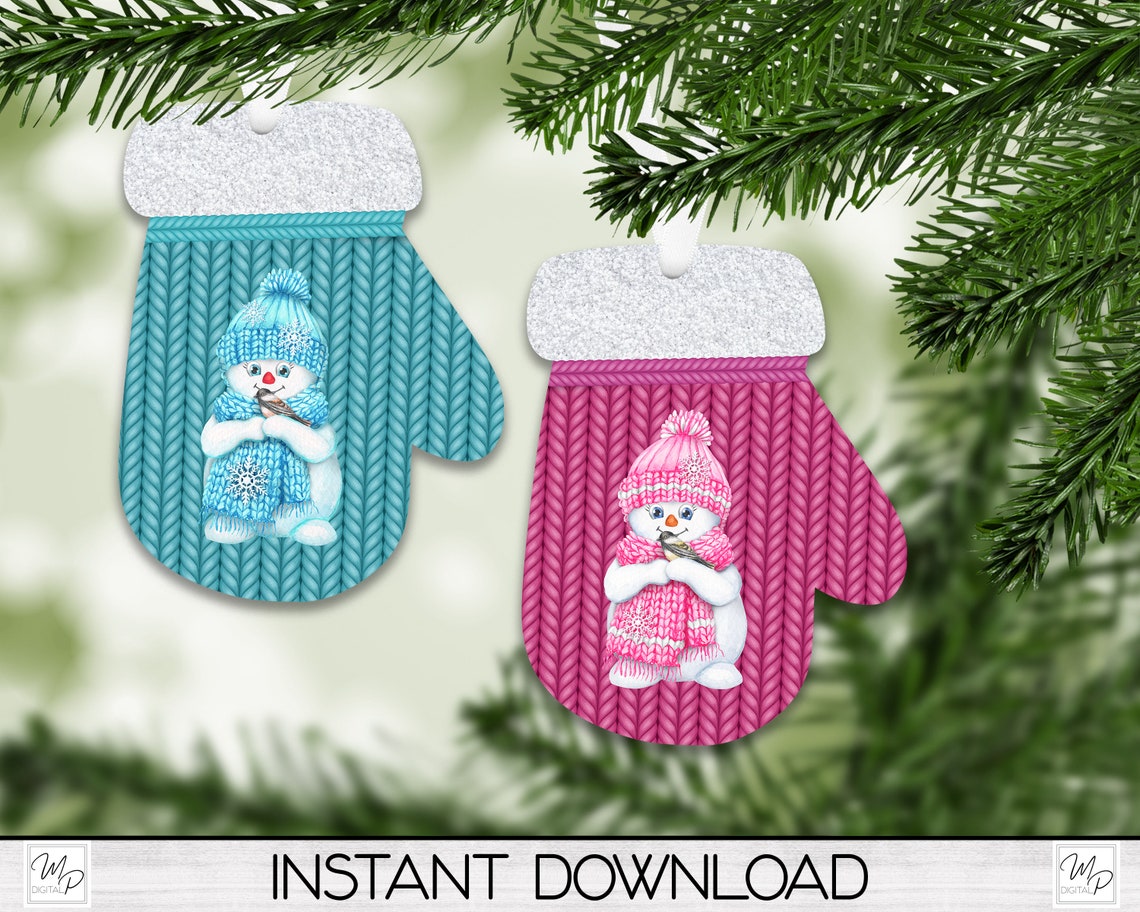 Snowman Mitten Christmas Tree Ornament PNG for Sublimation - Etsy