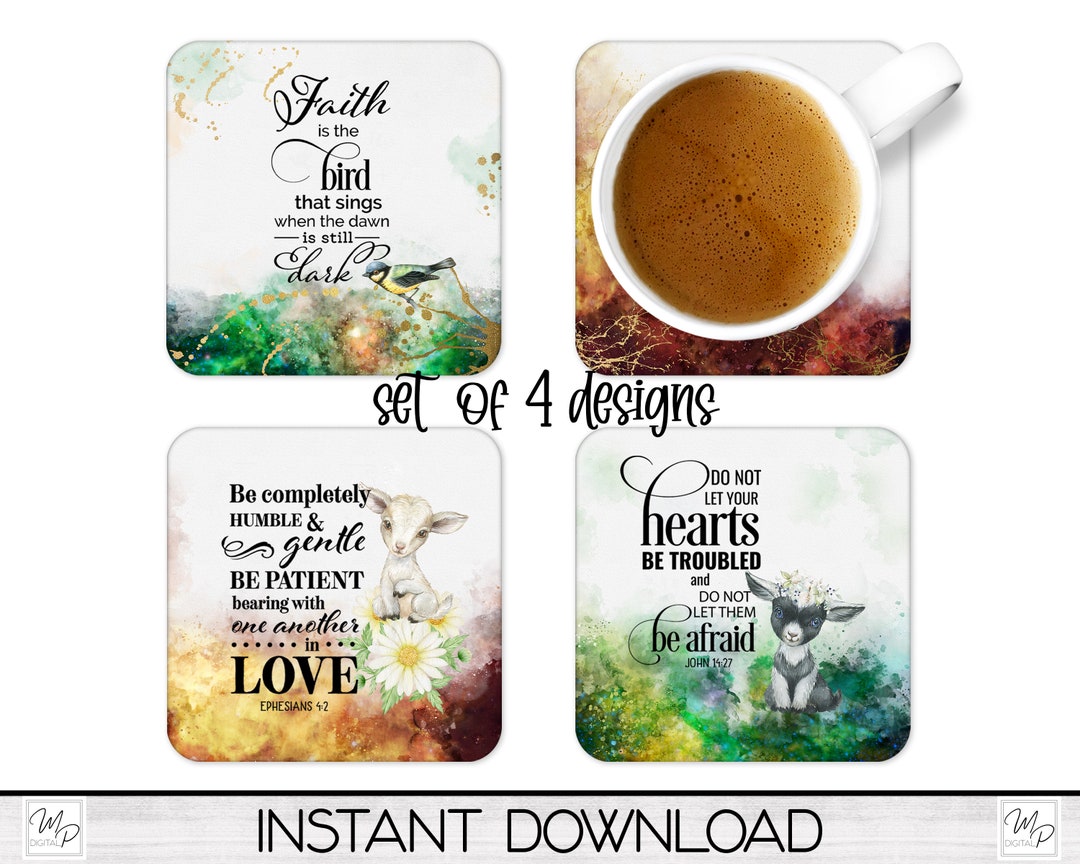 Set of 4 Christian Bible Verse Coaster Sublimation PNG Designs, Square ...