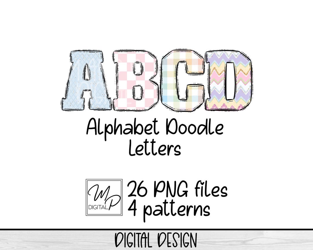 Spring Easter Alphabet Letter Bundle, Alphabet Doodle Sublimation PNG ...