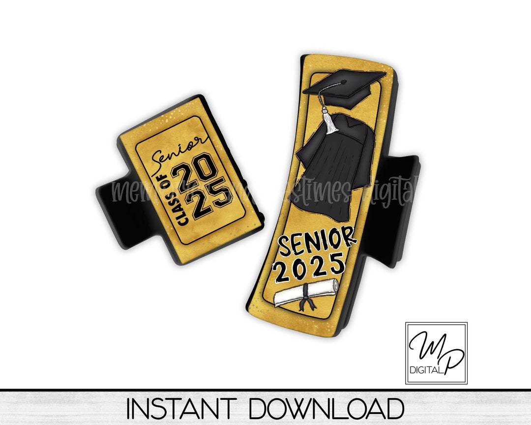 Yellow Senior 2025 PNG Design for Sublimation of Hair Clips, Digital ...