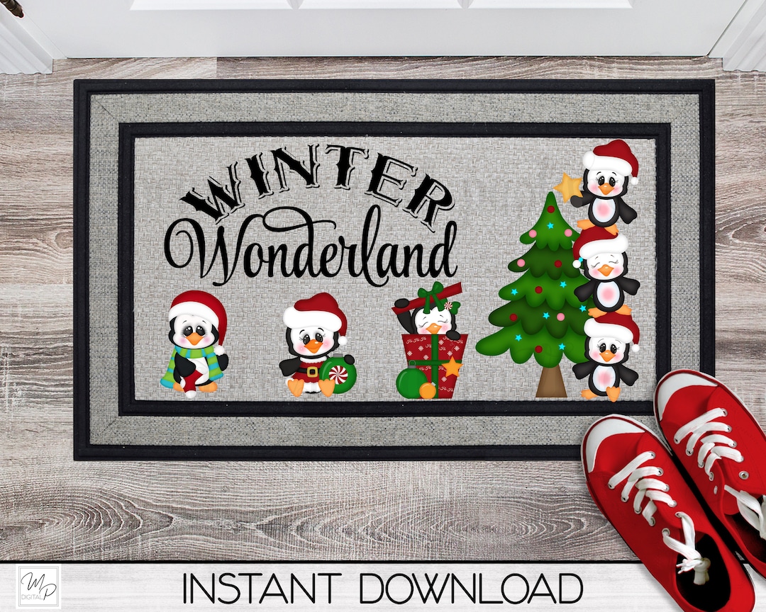 Christmas Penguins Door Mat Sublimation Design Download, Rug Design ...