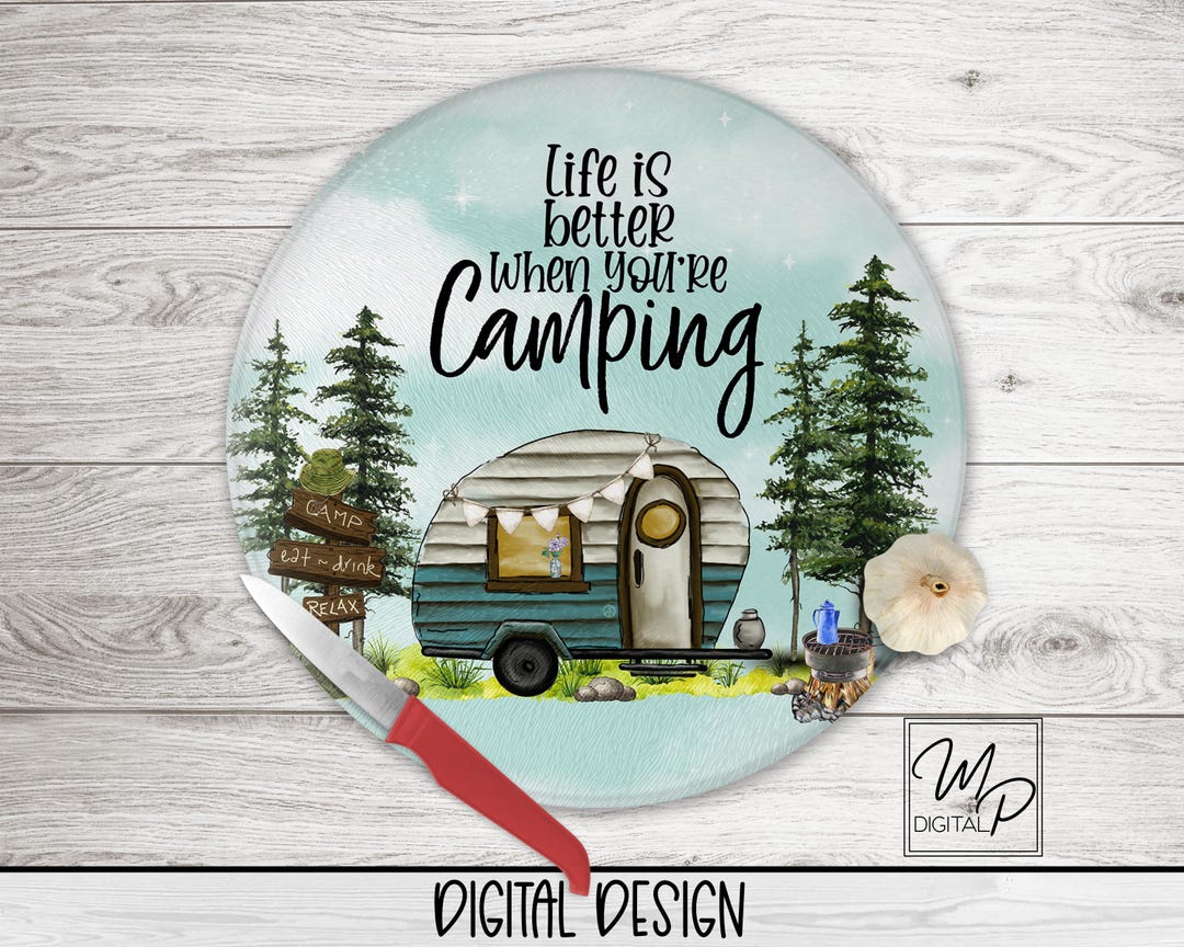 RV Camper Round Glass Cutting Board PNG Digital Design for Sublimation ...
