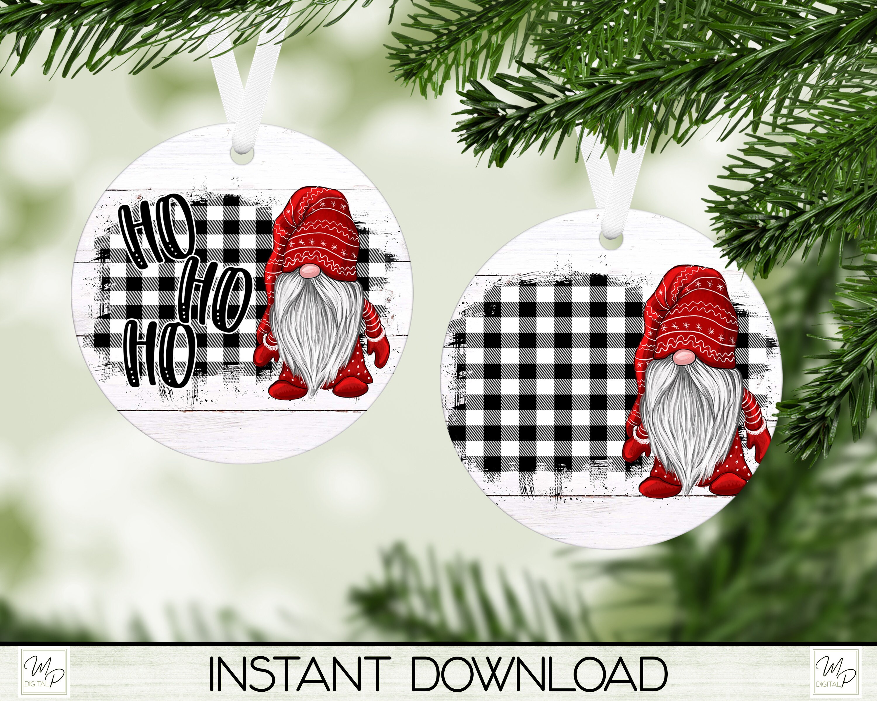 Round Gnome Christmas Ornament PNG for Sublimation, Round Farmhouse ...