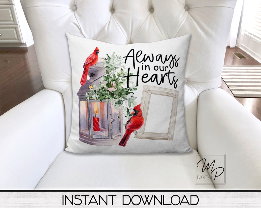 Red Cardinal Memorial Square Pillow Cover PNG Sublimation Design, One ...