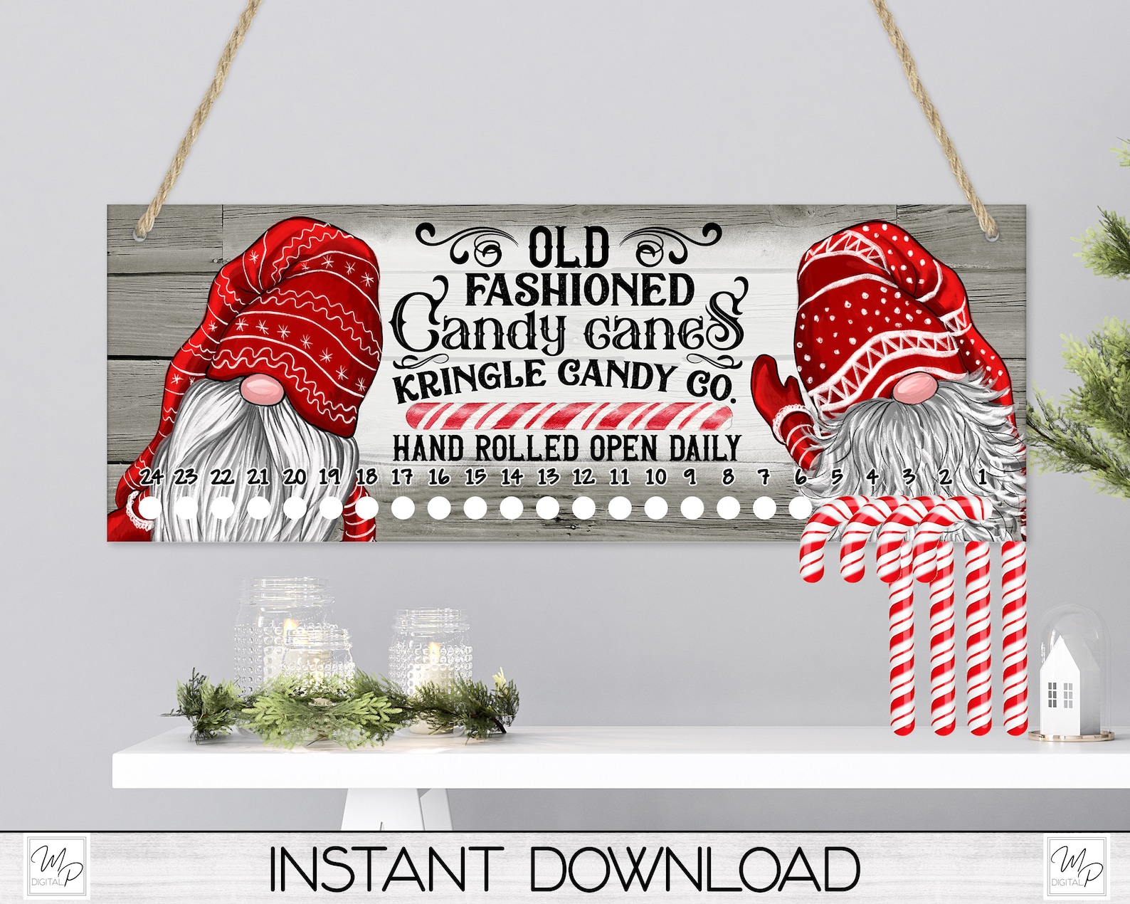 Christmas Gnomes Candy Cane Countdown Sign PNG Sublimation Digital ...