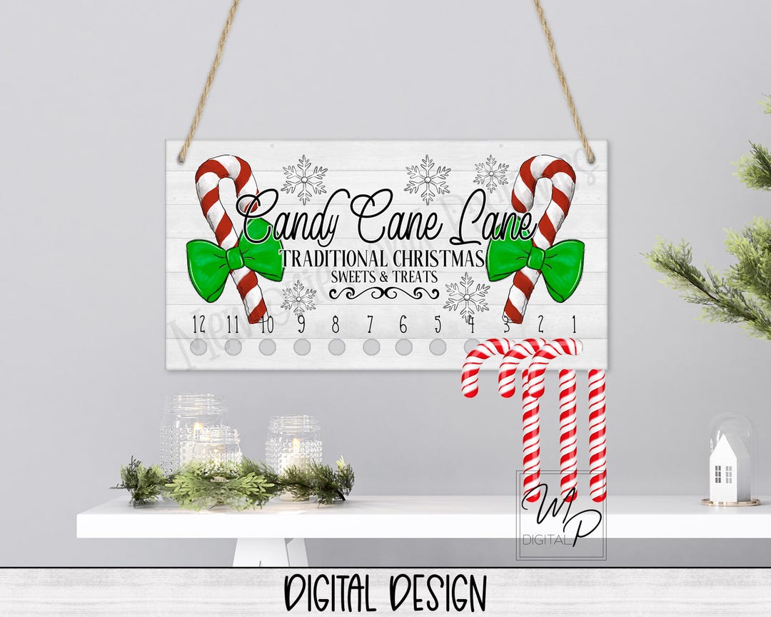 12 Days of Christmas Candy Cane Countdown Sign PNG Sublimation Digital ...