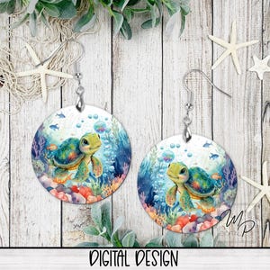 Turtle Round Earring PNG File for Sublimation Design, Digital Download ...